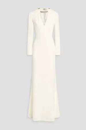 Alexander McQueen Cutout Embellished Crepe Gown - Off-white