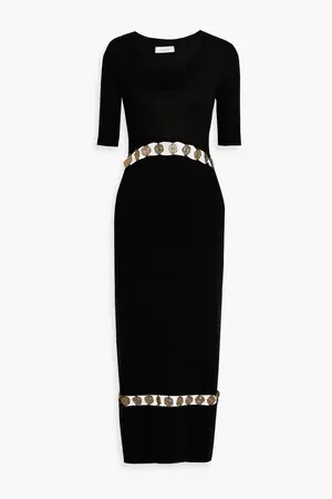 Rabanne Embellished Cutout Wool-blend Midi Dress