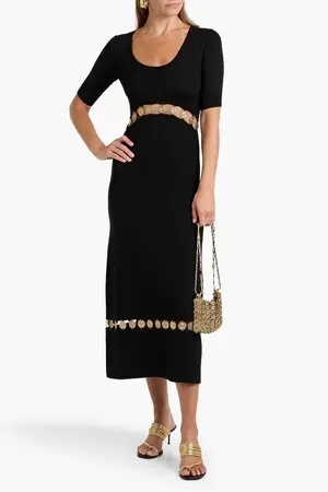 Rabanne Embellished Cutout Wool-blend Midi Dress
