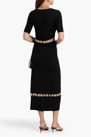 Rabanne Embellished Cutout Wool-blend Midi Dress