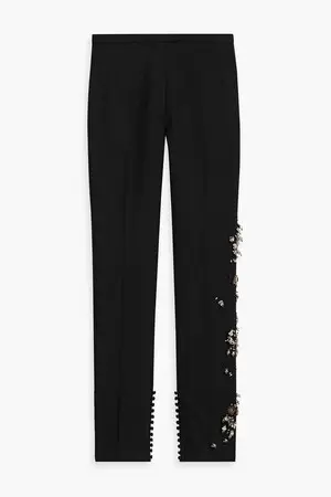Dries Van Noten Embellished Herringbone Wool Slimleg Pants