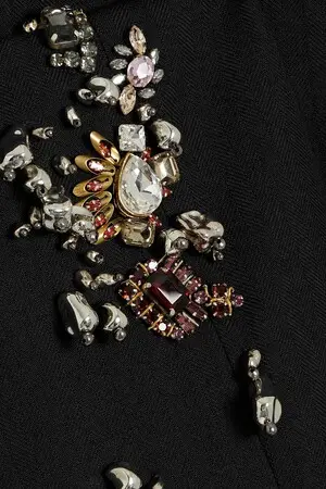 Dries Van Noten Embellished Herringbone Wool Slimleg Pants