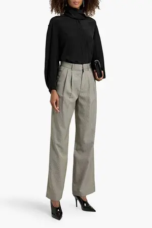 ANINE BING Carrie Pleated Houndstooth Woolblend Straightleg Pants