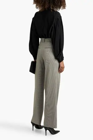 ANINE BING Carrie Pleated Houndstooth Woolblend Straightleg Pants