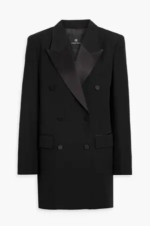 ANINE BING Ross Satintrimmed Wool Tuxedo Mini Dress - Black
