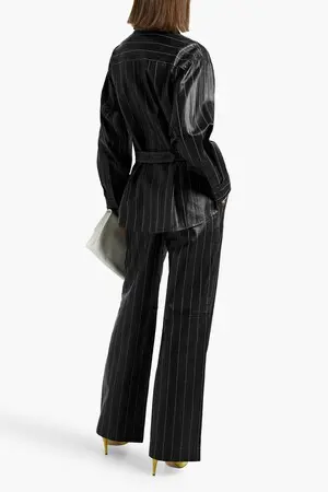 Victoria Beckham Embroidered Pinstriped Leather Shirt