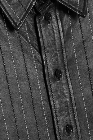 Victoria Beckham Embroidered Pinstriped Leather Shirt