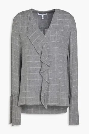 Derek Lam 10 Crosby Ruffled Checked Twill Blouse - Gray