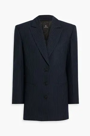 ANINE BING Declan Pinstriped Woolblend Twill Blazer - Navy
