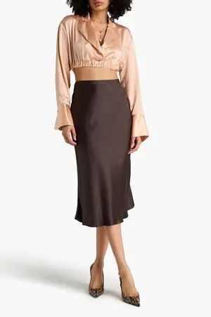 Michael Lo Sordo Cropped Wrapeffect Silksatin Top