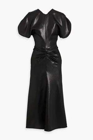 Victoria Beckham Gathered Lamé Midi Dress - Black