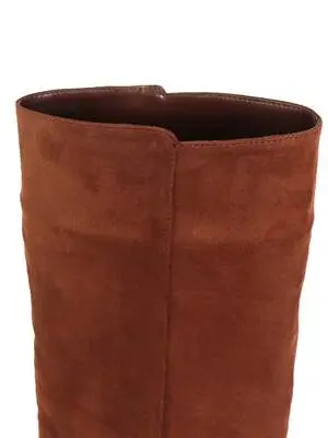 Frederick's Of Hollywood Janeth Suede Ankle Knot Chunky Heel Boots - Cognac