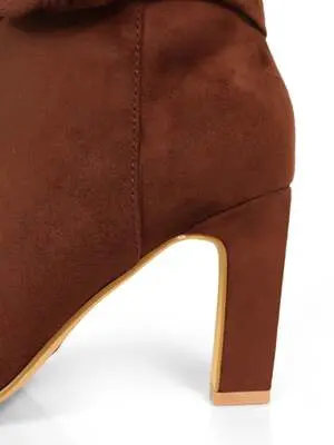 Frederick's Of Hollywood Janeth Suede Ankle Knot Chunky Heel Boots - Cognac