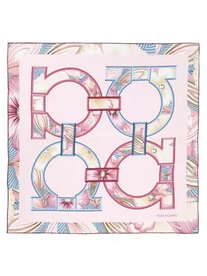 FERRAGAMO Foulard A Fiori "gancini - Pink