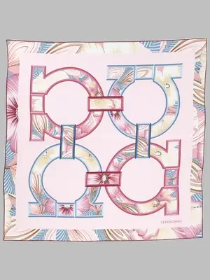 FERRAGAMO Foulard A Fiori "gancini - Pink
