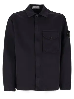 Stone Island Overshirt In Twill Di Cotone