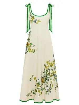 ALEMAIS Alemas Floral Print Linen Dress - Bianco