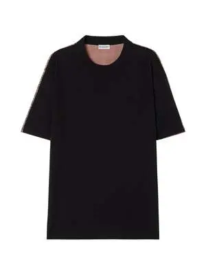 Burberry Cotton T-shirt With Tone-on-tone Embroidered Back Check, Size - Nero