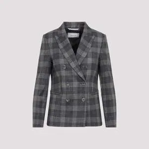 Peserico Double Breasted Wool Blend Blazer With Checked Pattern