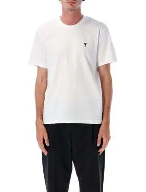 AMI Paris Mini Minimalist Cotton T-shirt With Embroidered Heart Detail And Back - Bianco