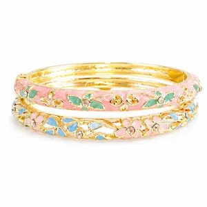 NUVV COLLECTION Pastel Floral Enamel Bangle Bracelet Set - Pink