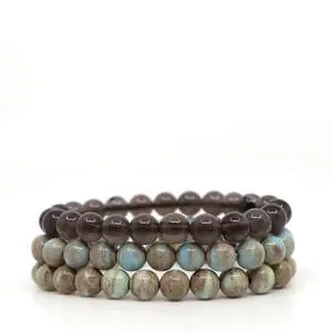 Shar Oke Brown / Blue / Green Ice Obsidian & Jasper Bracelet Stack