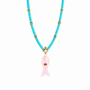ORMIRO Love Fish Turquoise & Rose Quartz Beaded Necklace - Pink