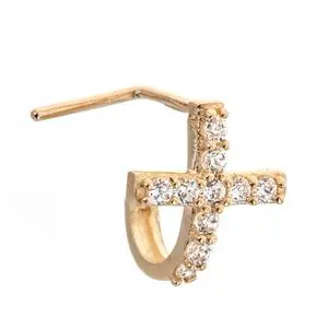 Zahav Jewelry 10k Solid 20g Cross Cz L Shape Nose Stud - Gold