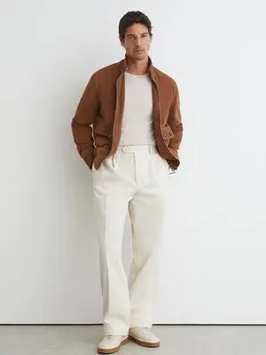 REISS Cotton Slub Pleated Relaxed-fit Trousers - Stone