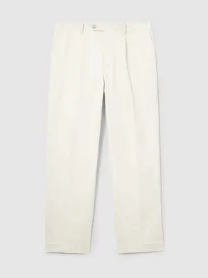 REISS Cotton Slub Pleated Relaxed-fit Trousers - Stone