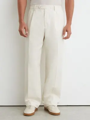 REISS Cotton Slub Pleated Relaxed-fit Trousers - Stone
