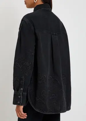 GANNI Embroidered Denim Shirt - Black