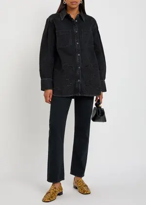 GANNI Embroidered Denim Shirt - Black