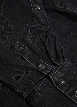 GANNI Embroidered Denim Shirt - Black
