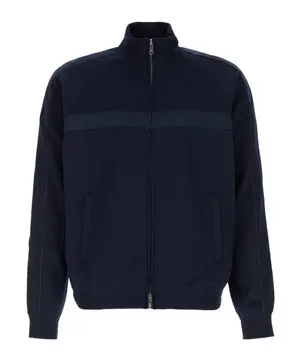 Dior Long-sleeved Zip-up Jacket With Logo Jacquard - Navy Blue