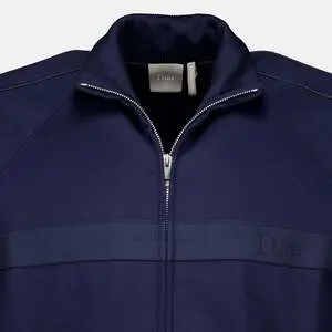 Dior Long-sleeved Zip-up Jacket With Logo Jacquard - Navy Blue