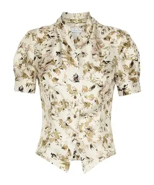Max Mara Printed Silk Twill Short Sleeve Shirt