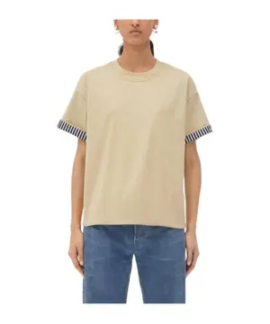Bottega Veneta Crewneck Short-sleeved T-shirt With Contrasting Sleeves - Soapstone/blue/white