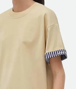 Bottega Veneta Crewneck Short-sleeved T-shirt With Contrasting Sleeves - Soapstone/blue/white