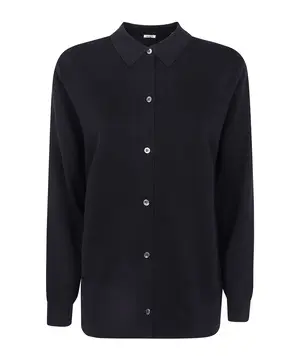 Aspesi Button-front Long-sleeve Knit Top - Black