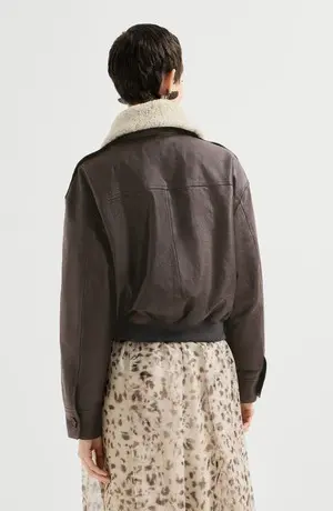 Brunello Cucinelli Polished Nappa Leather Aviator Jacket With Detachable Shearling Collar And Monili