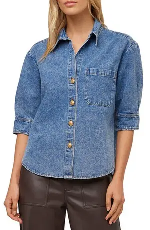 Fifteen Twenty Suri Elbow Sleeve Button Up Top - Denim