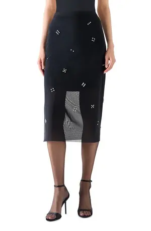 Akris Diamond Dice Mesh Pencil Skirt - Black