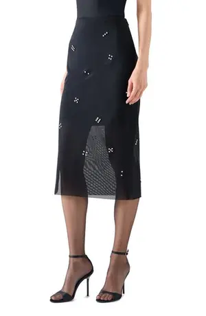 Akris Diamond Dice Mesh Pencil Skirt