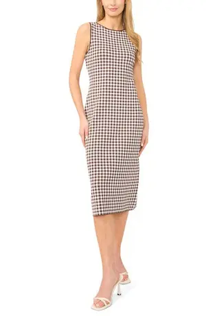 Halogen Sleeveless Boat Neck Houndstooth Midi Dress