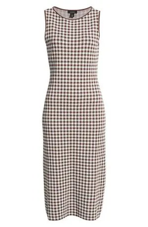 Halogen Sleeveless Boat Neck Houndstooth Midi Dress