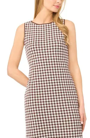 Halogen Sleeveless Boat Neck Houndstooth Midi Dress