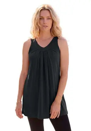 Roaman's Ultimate Pleated Tunic Tank - Black