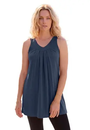 Roaman's Ultimate Pleated Tunic Tank - Navy