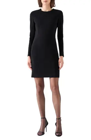 Akris Beaded Long Sleeve Stretch Sheath Dress - Black